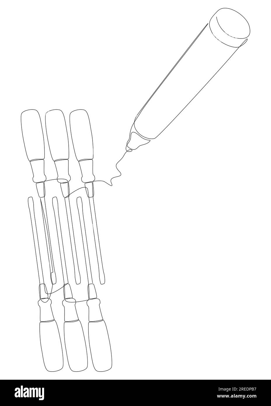 One continuous line of Screw Driver drawn with a pencil, felt tip pen ...