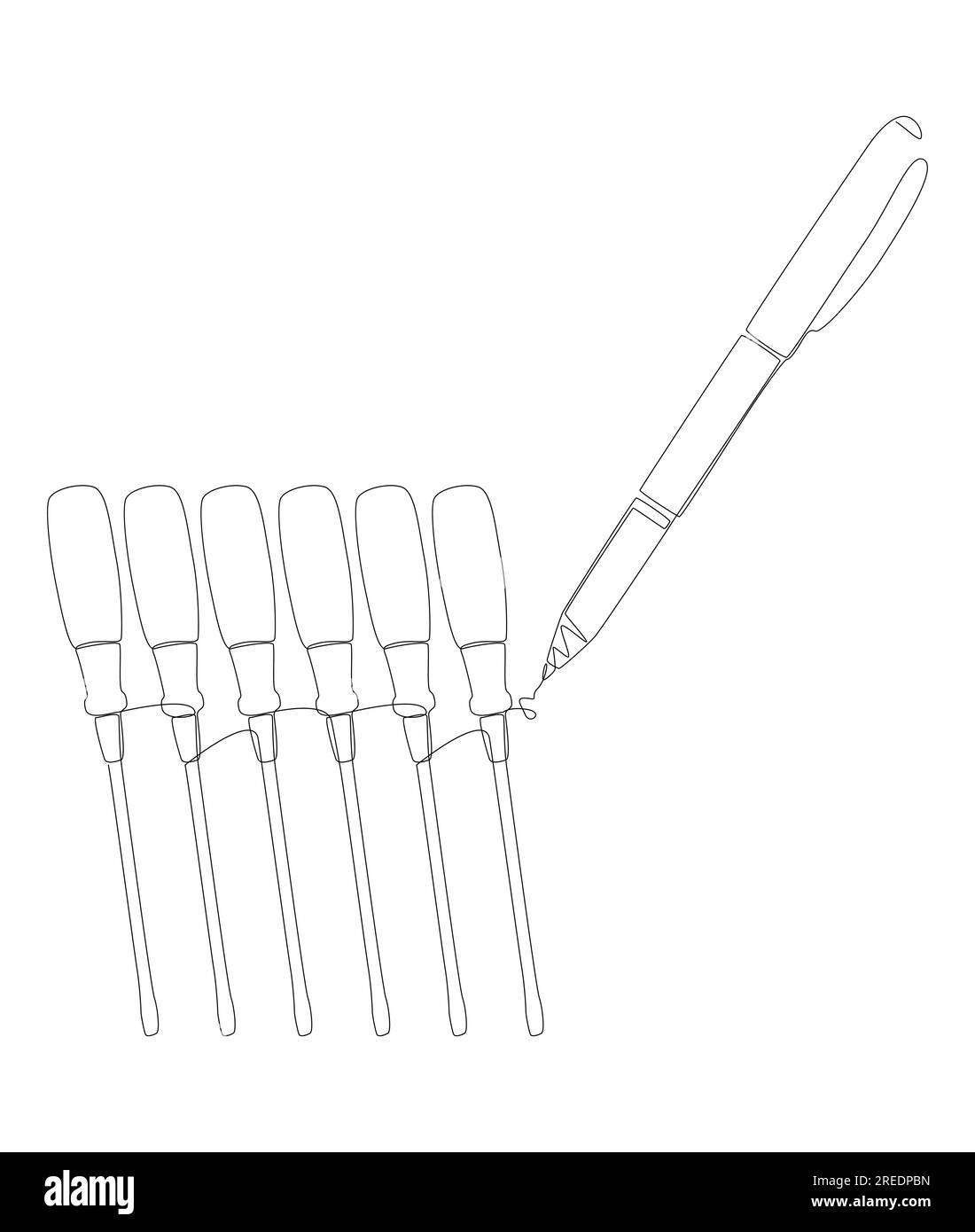 One continuous line of Screw Driver drawn with a pencil, felt tip pen ...