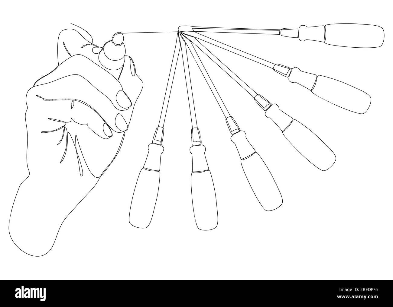 One continuous line of Screw Driver drawn with a pencil, felt tip pen ...
