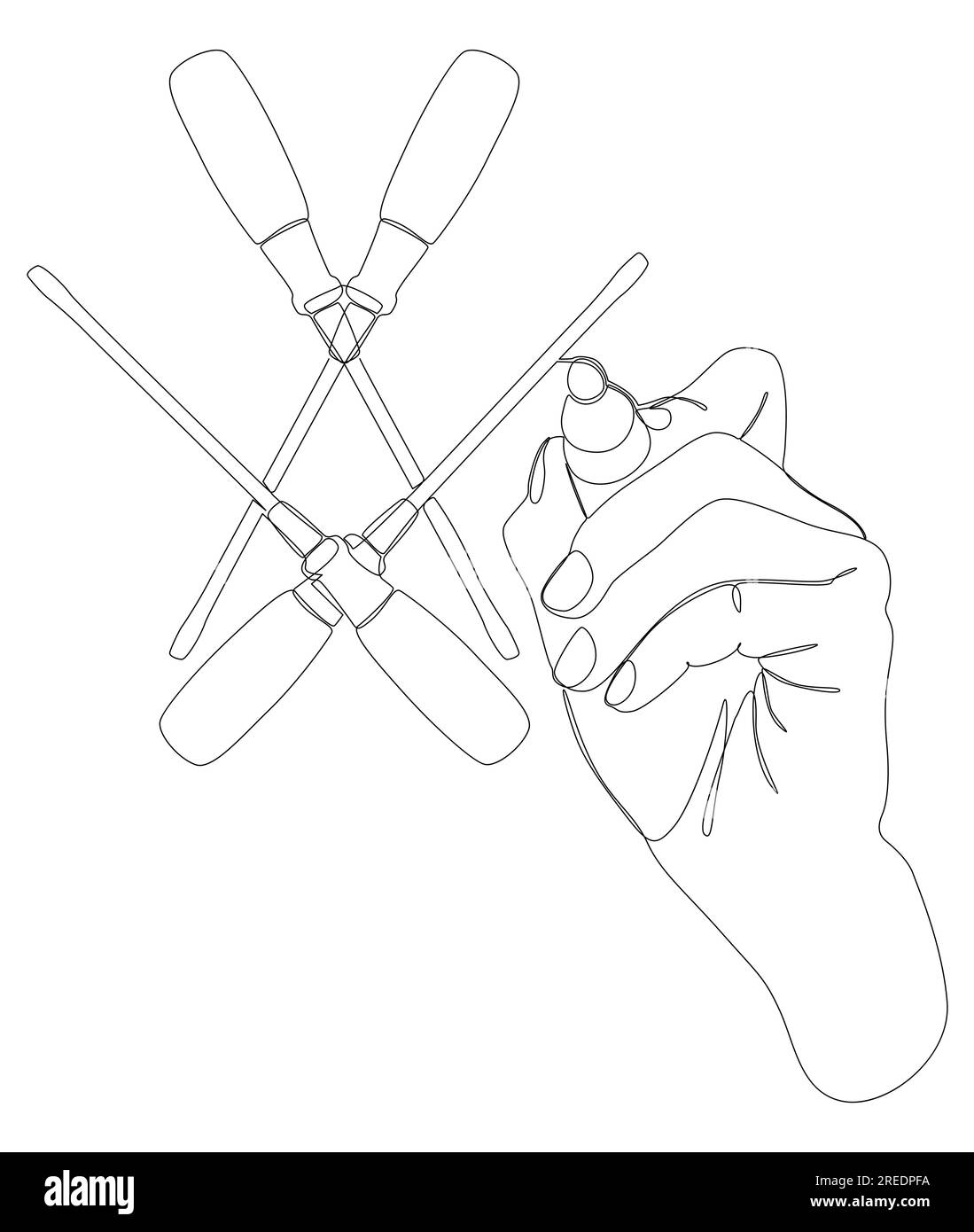 One continuous line of Screw Driver drawn with a pencil, felt tip pen ...