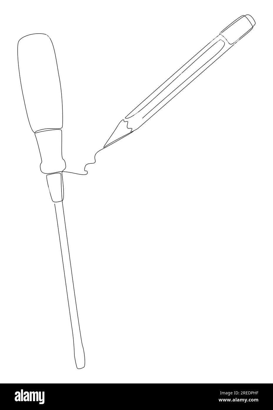 One continuous line of Screw Driver drawn with a pencil, felt tip pen ...