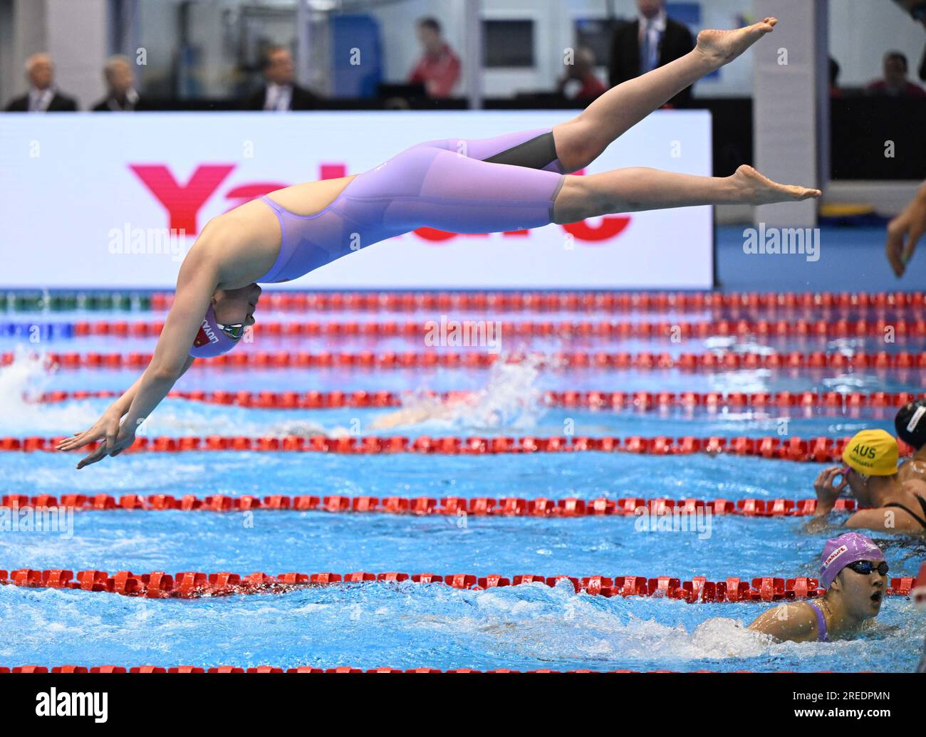 Fukuoka. 27th July, 2023. Liu Yaxin (top) of Team China competes during ...