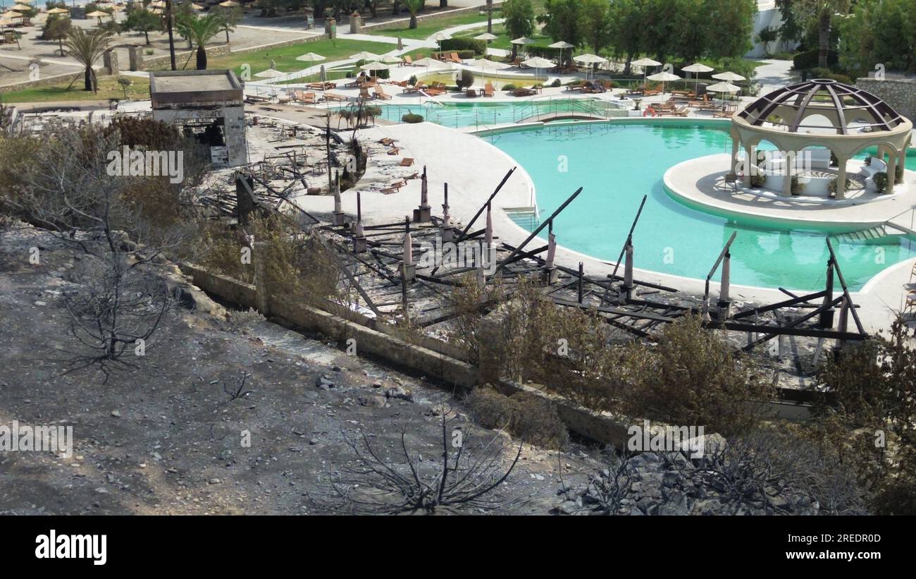 Tourist resorts near the town of Lardos on the Greek island of Rhodes ...