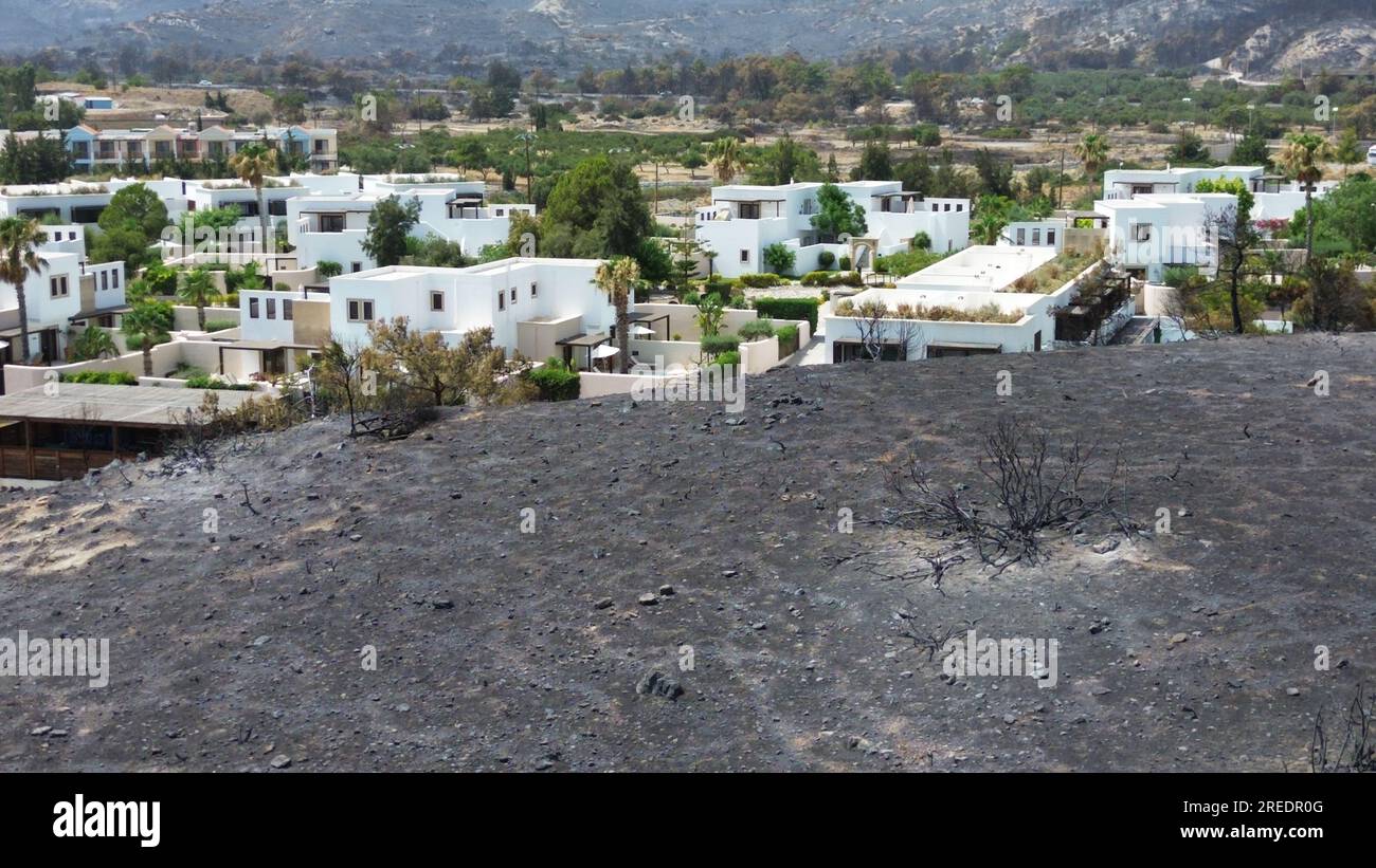 Tourist resorts near the town of Lardos on the Greek island of Rhodes ...