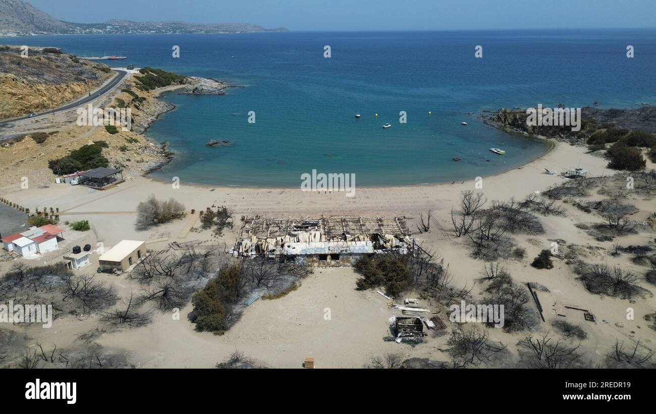 Tourist resorts near the town of Lardos on the Greek island of Rhodes ...