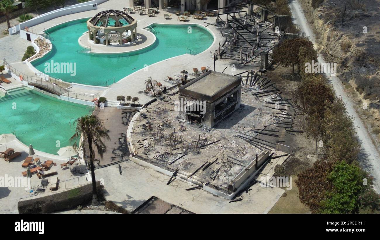 Tourist resorts near the town of Lardos on the Greek island of Rhodes ...