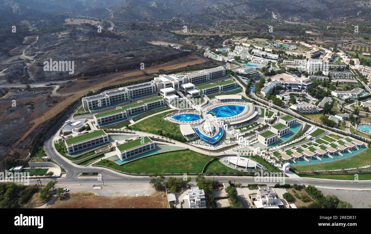 Tourist resorts near the town of Lardos on the Greek island of Rhodes ...