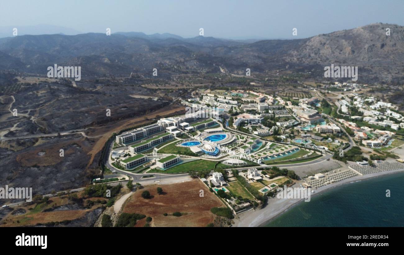 Tourist resorts near the town of Lardos on the Greek island of Rhodes ...