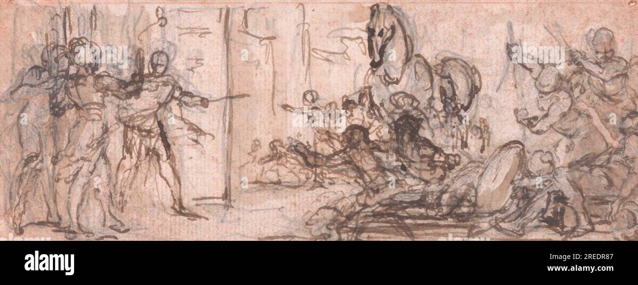 Design for an Engraving: Battle of Troy with the Trojan Horse by Hubert ...