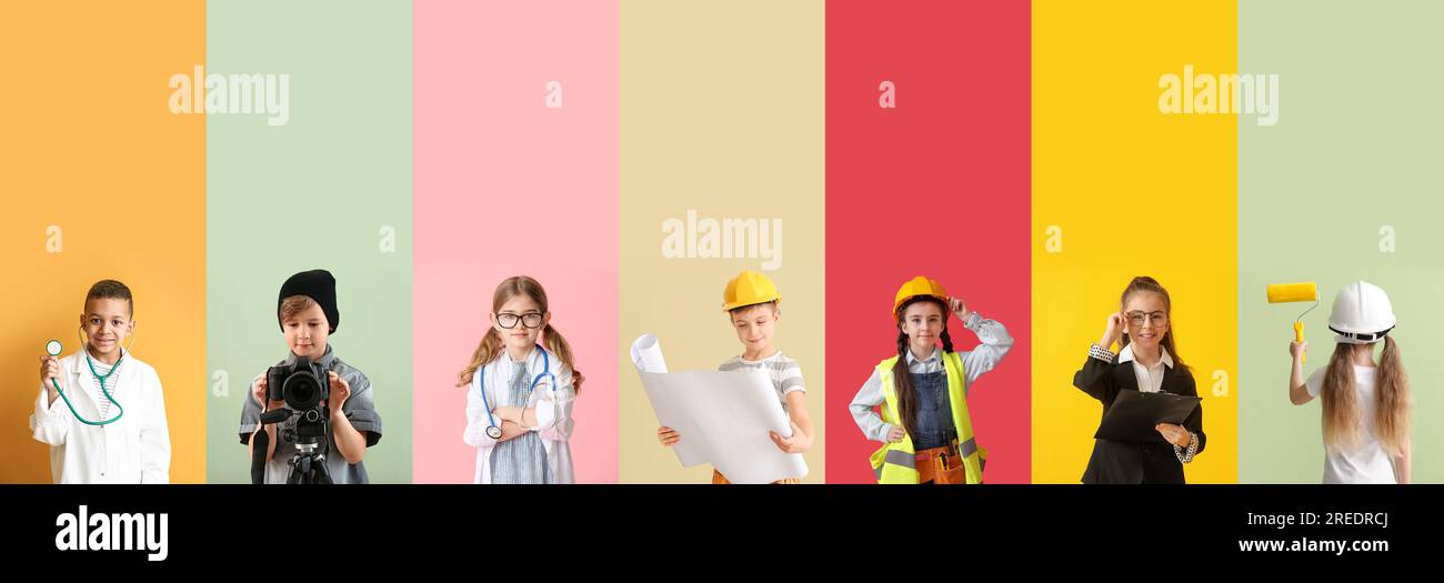 Collection of different children dreaming about their future ...
