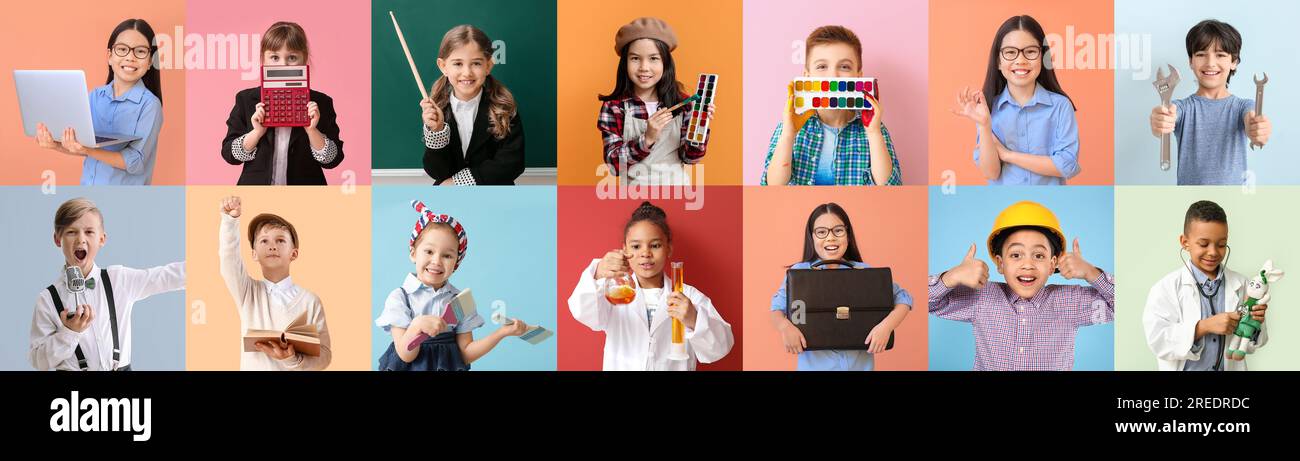 Group of different children dreaming about their future professions on ...