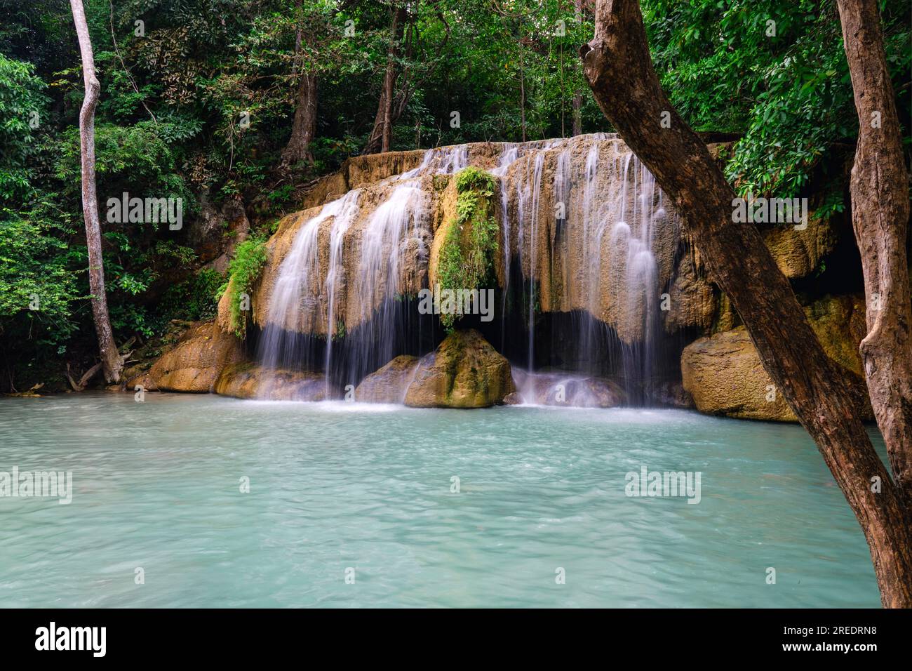 Landscape view of Erawan waterfall Kanchanaburi Thailand. Erawan ...
