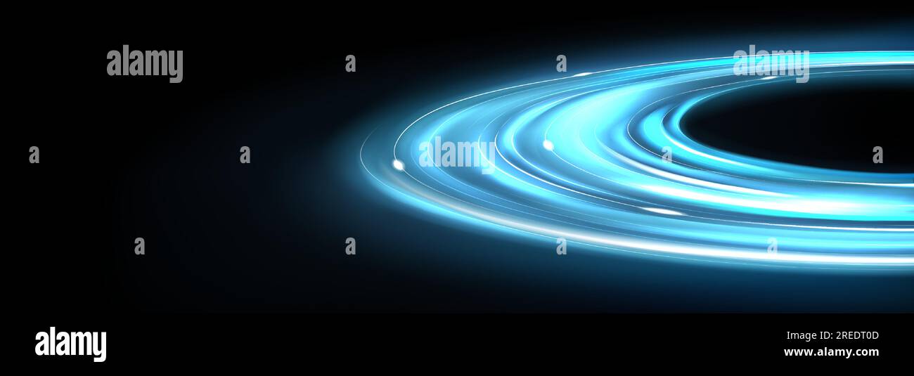 Abstract neon planet ring on black background. Vector realistic ...