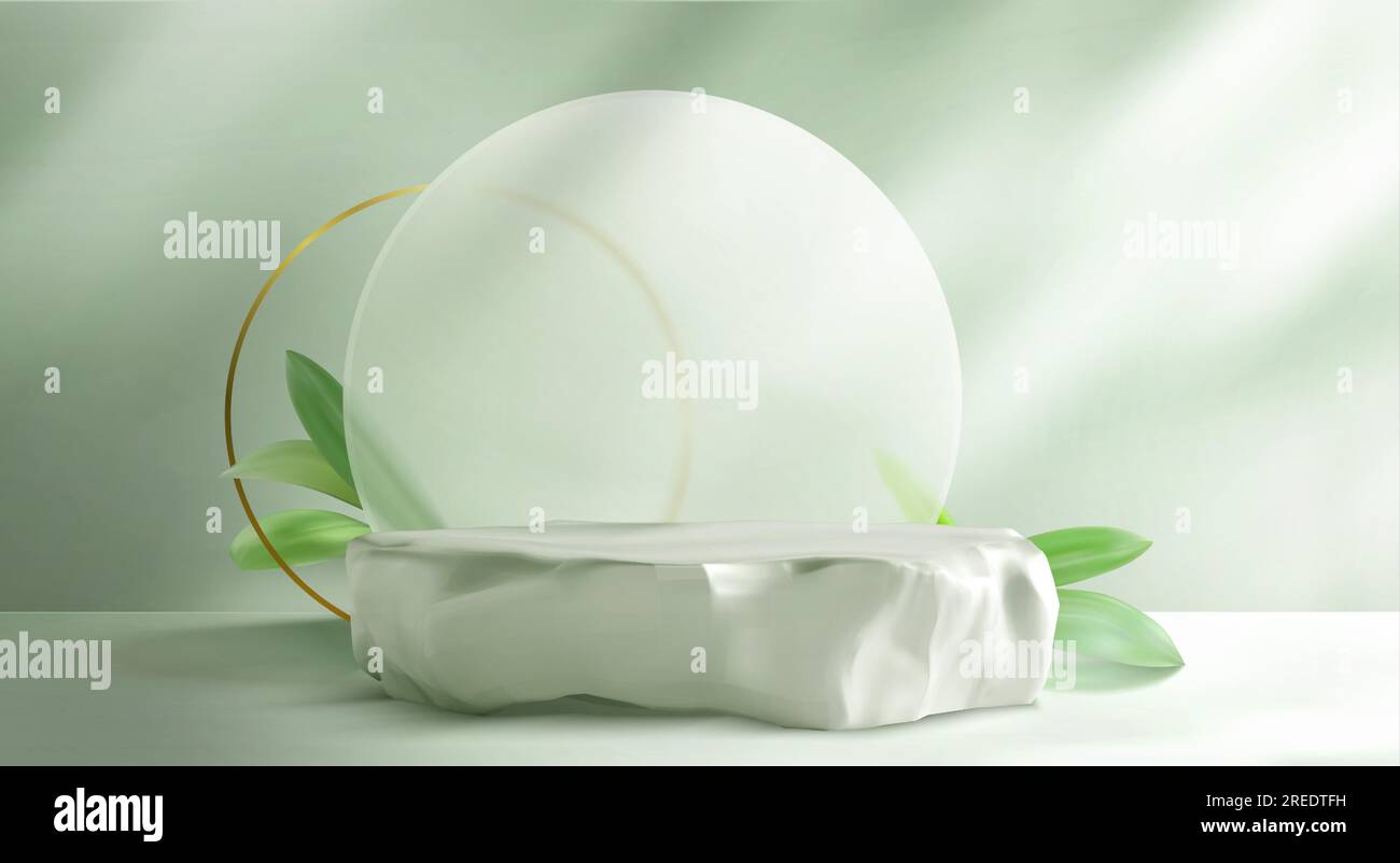 Realistic stone platform decorated with glass morphism circle, golden ...