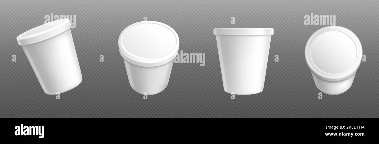 Ice cream package, white plastic container. 3d mockup of blank bucket ...
