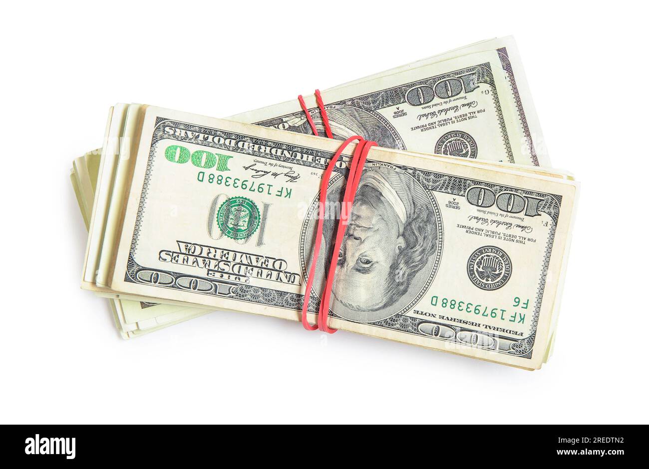 Dollar banknotes tied with rubber bands on white background Stock Photo ...