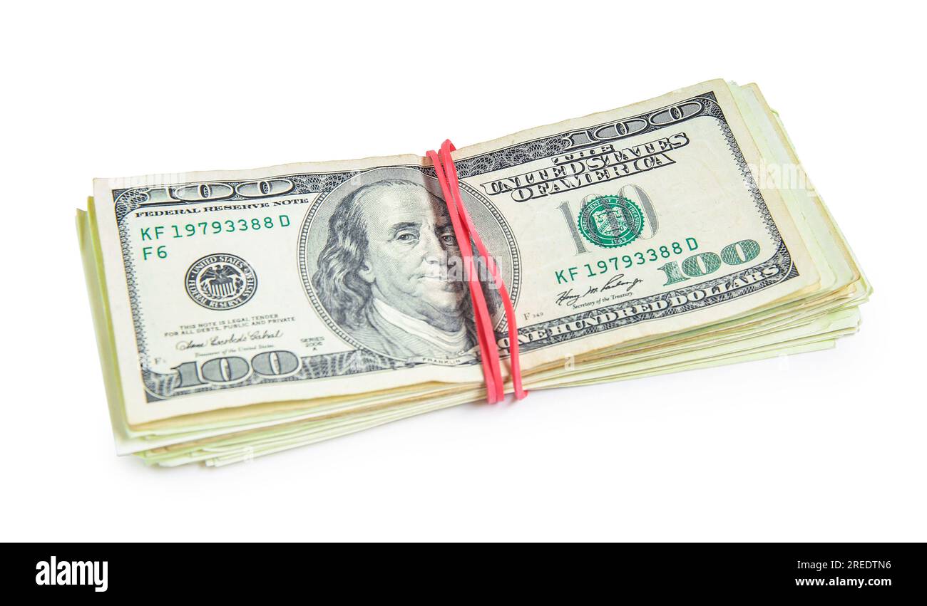 Dollar banknotes tied with rubber band on white background Stock Photo ...