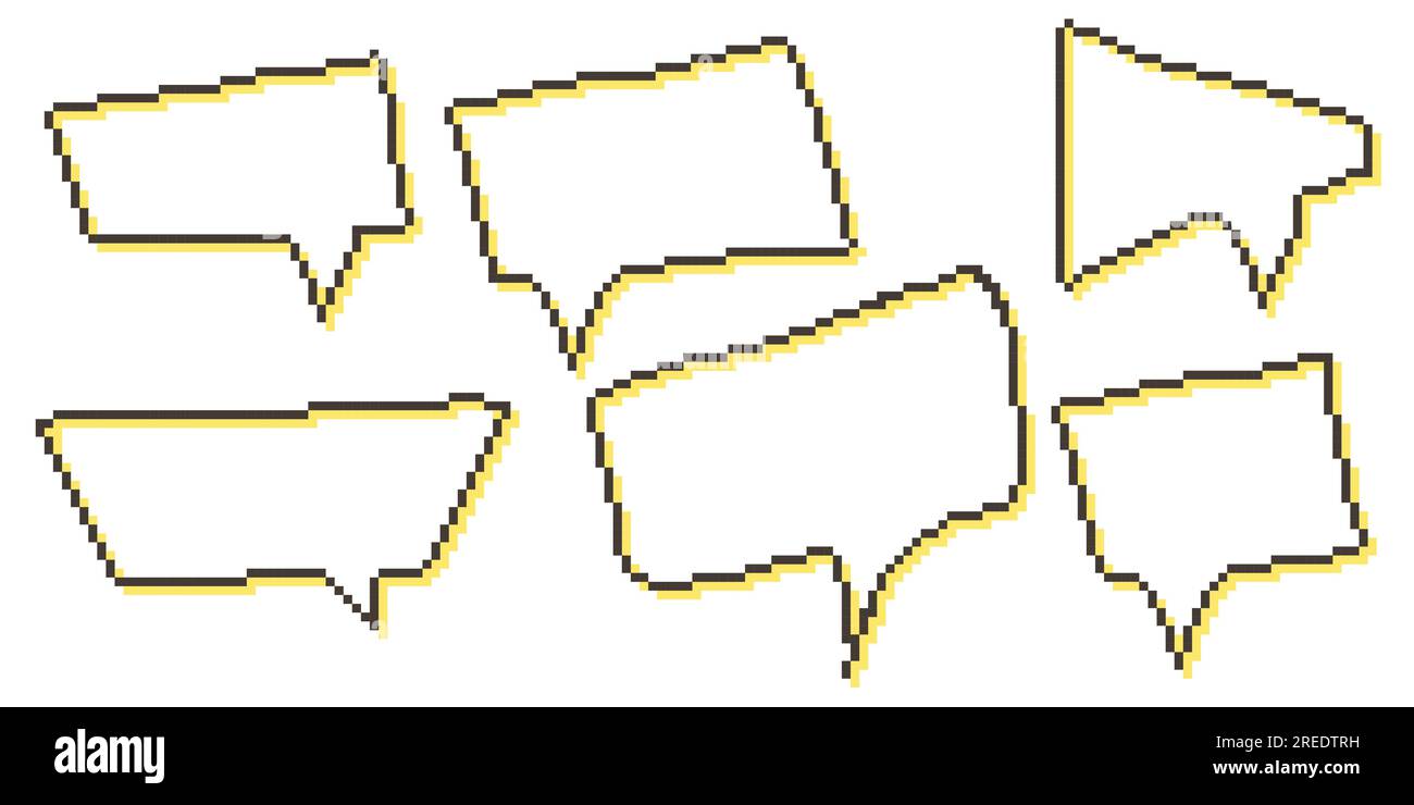 Pixel speech bubble Collection chart dialogue boxes. Retro game 8 bit line text box. Yellow ...