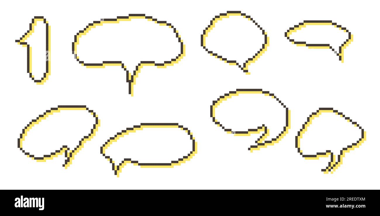 Pixel speech bubble Collection chart dialogue boxes. Retro game 8 bit line text box. Yellow ...