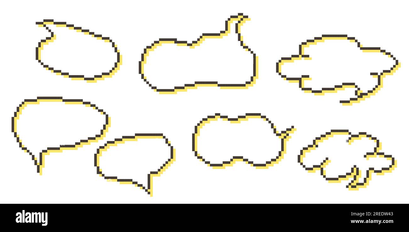 Pixel speech bubble Collection chart dialogue boxes. Retro game 8 bit line text box. Yellow ...