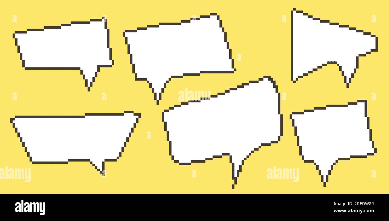 Pixel speech bubble Collection chart dialogue boxes. Retro game 8 bit line text box. Yellow ...