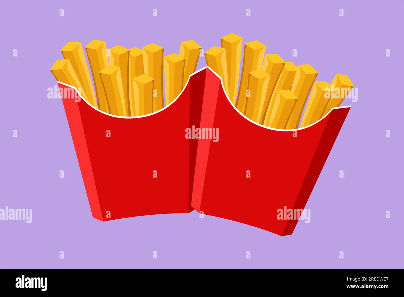 Cartoon flat style drawing two fresh delicious American french fries ...