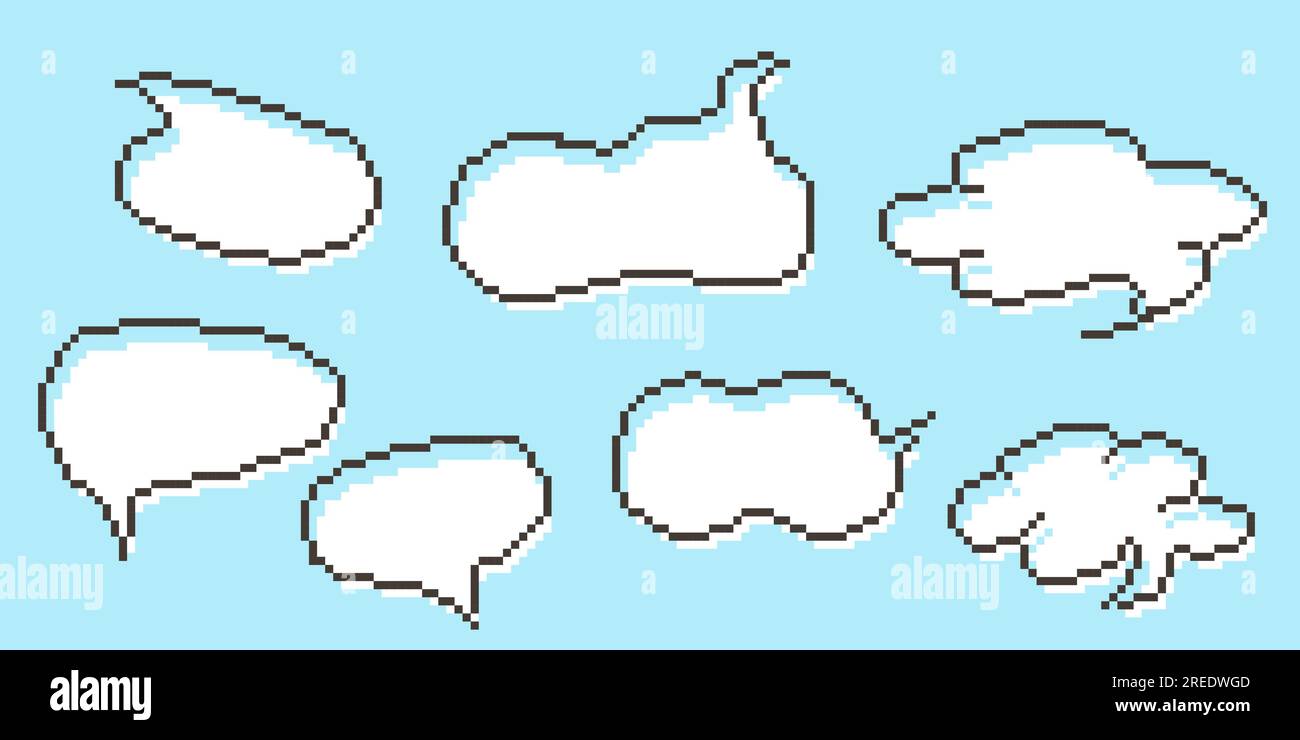 Pixel speech bubble Collection chart dialogue boxes. Retro game 8 bit line text box. Yellow ...