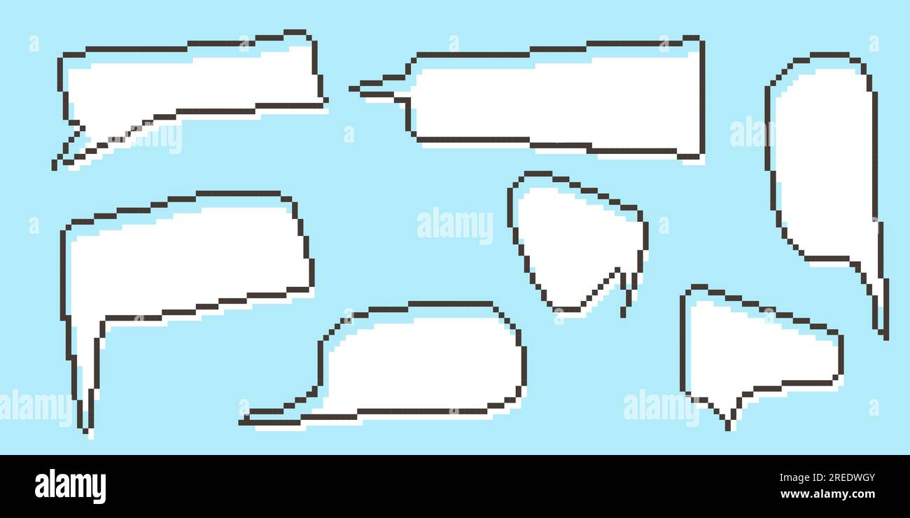 Pixel speech bubble Collection chart dialogue boxes. Retro game 8 bit line text box. Yellow ...