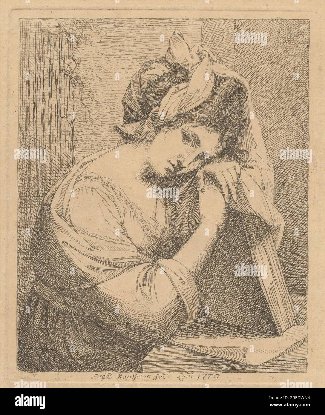 Young Woman in Contemplation, 24, I/II circa 1770 by Angelica Kauffmann ...