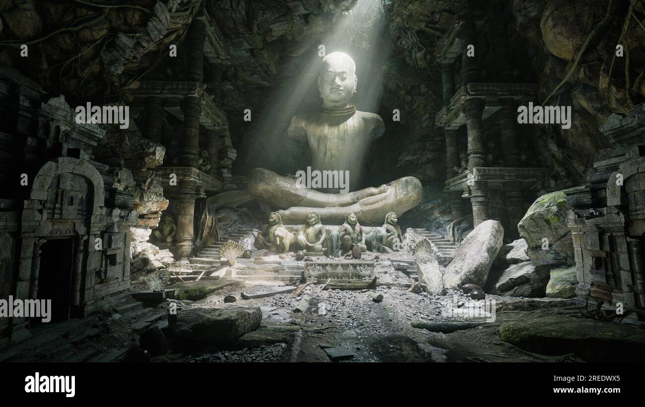 Ancient statues with light ray in the cave, 3d render Stock Photo - Alamy