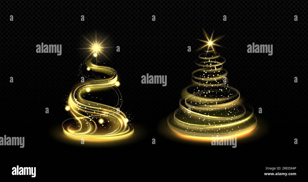Realistic set of spiral light Christmas trees isolated on transparent ...
