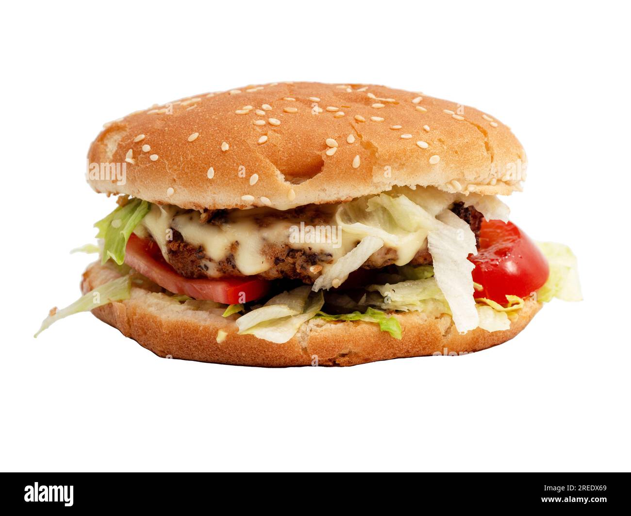 Homemade hamburger on a white background. Delicious burger with cheese ...