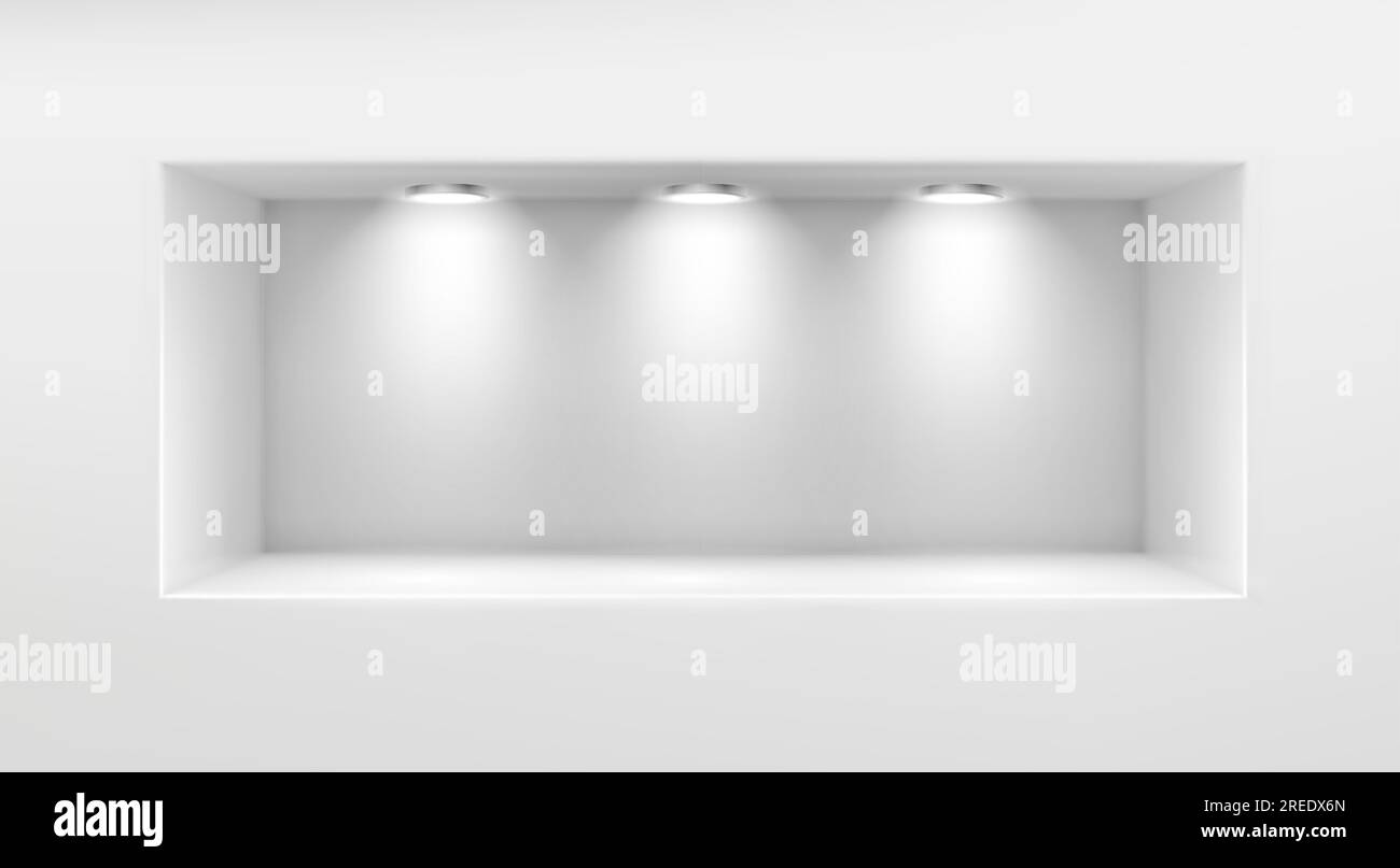 3d white niche shelf box showcase frame with light vector background ...