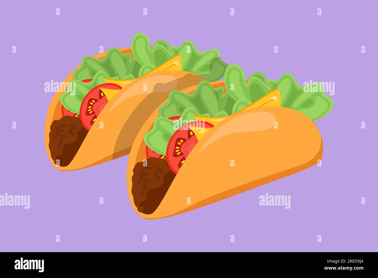 Graphic flat design drawing two stylized Mexican taco logo label ...