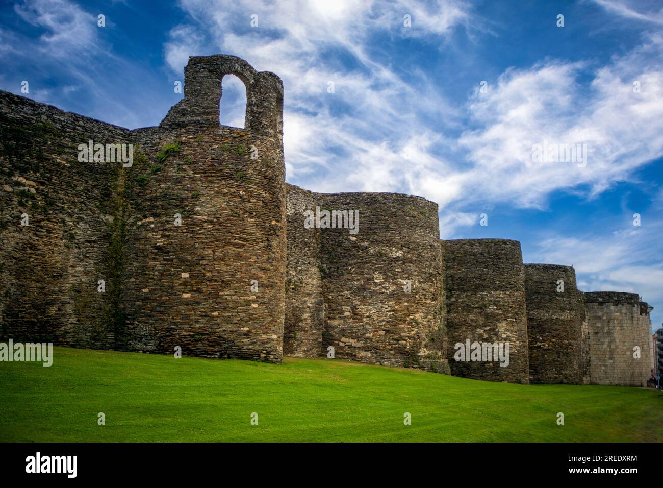 Part of the impressive and well-preserved Roman wall of Lugo, Galicia ...