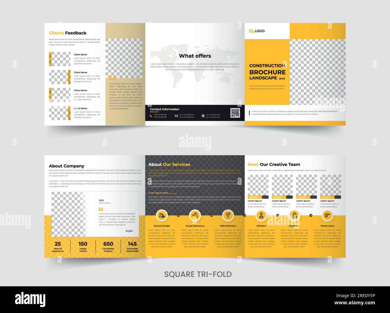 Construction Square Trifold Brochure, Real Estate Company Template ...