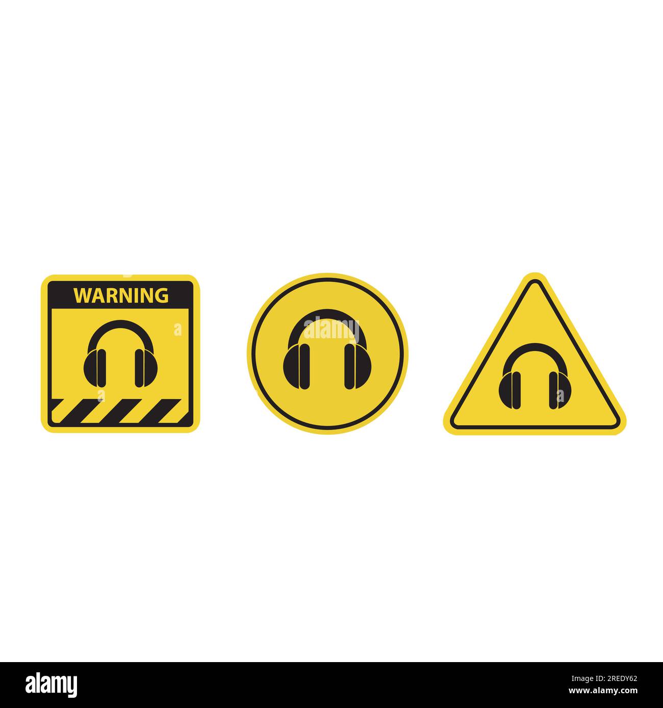 Earmuff for hearing safety protection warning signs on a white ...