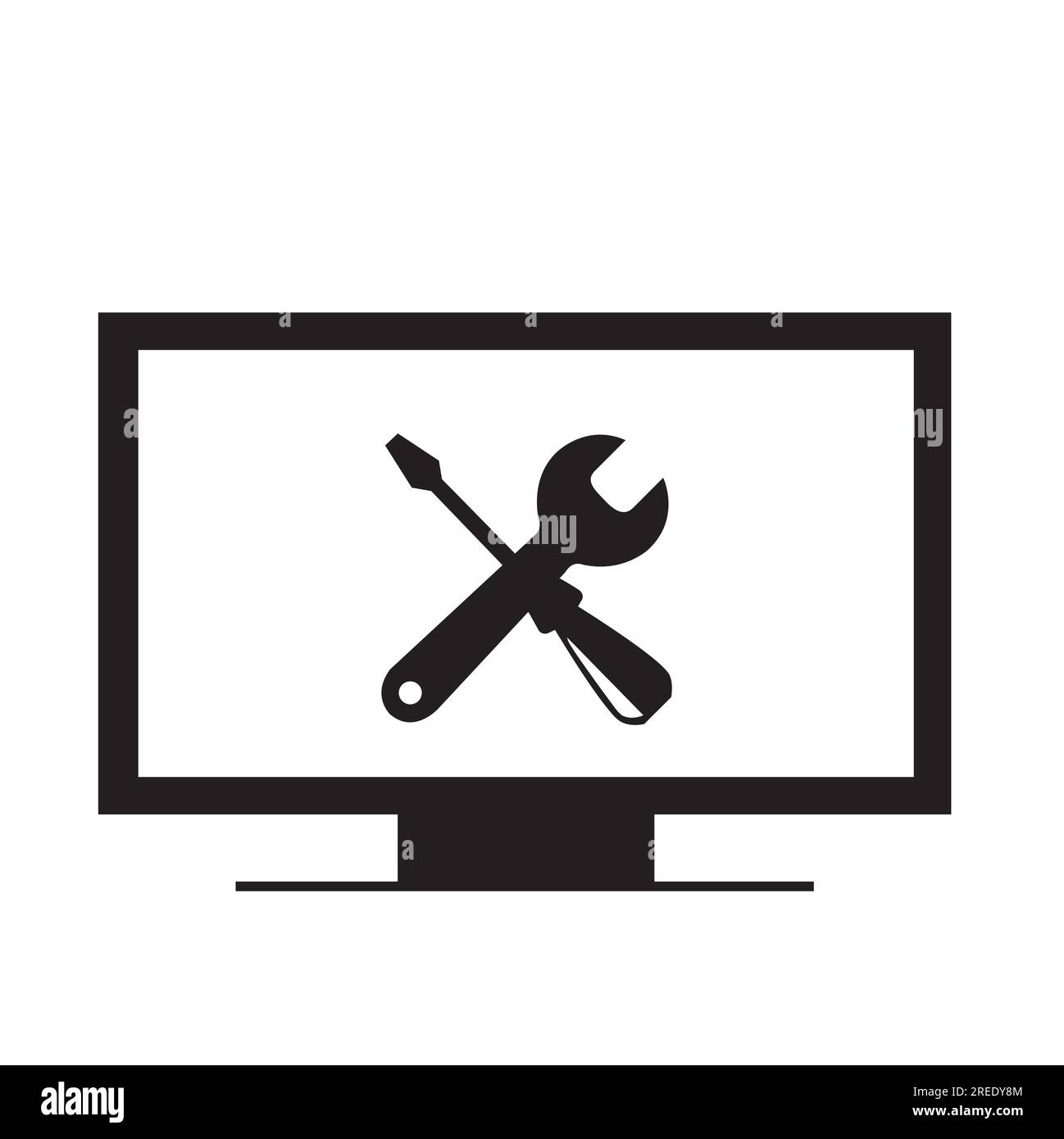 A television with a screwdriver and a wrench on the screen as an ...