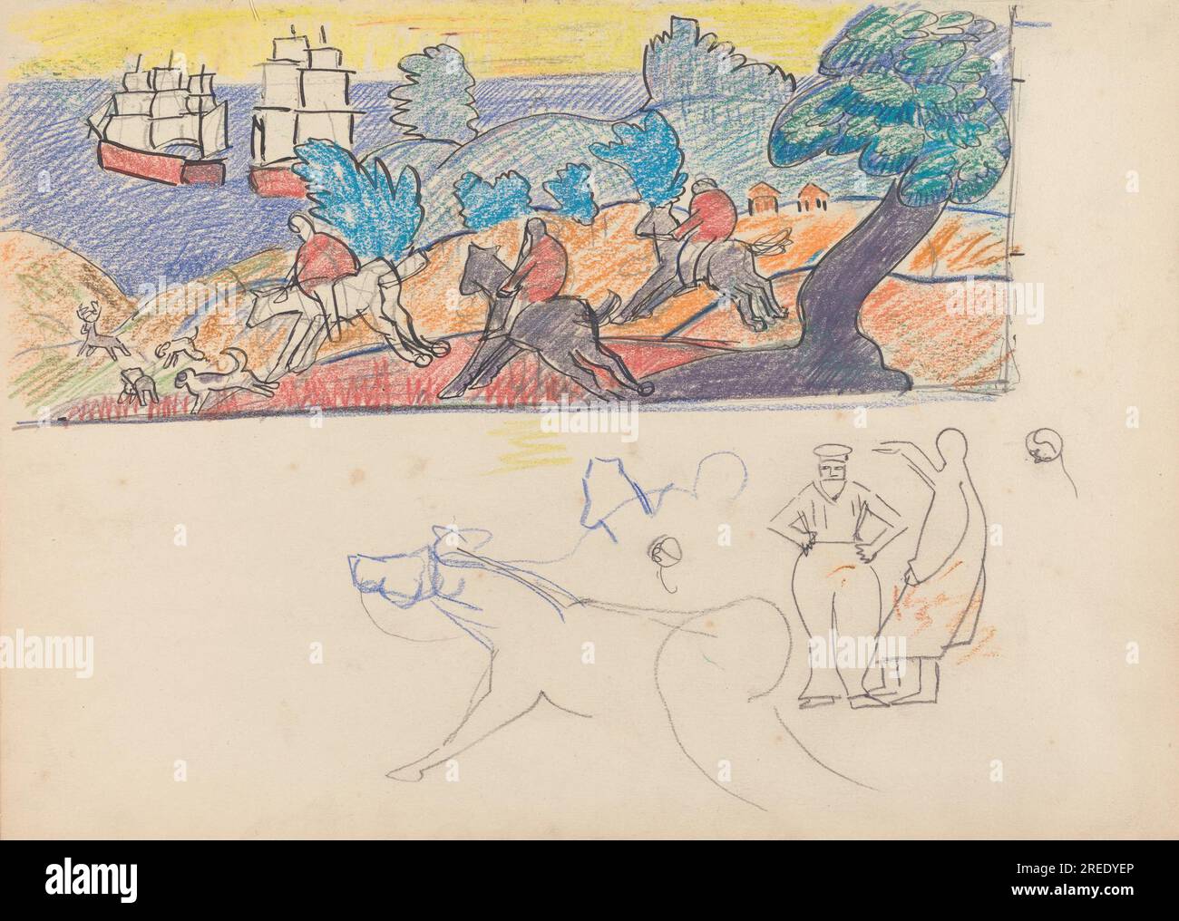 Cave of the Golden Calf: Study for Deer Hunting Mural 1912 by Spencer ...