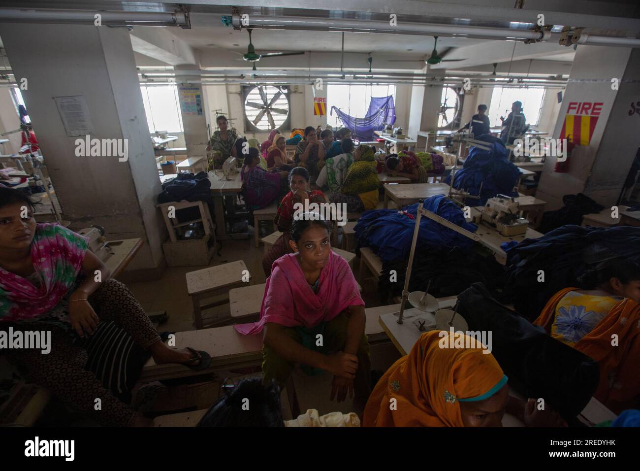 Workers of Tuba Group on their five days of hunger strike inside their factory at Badda in Dhaka ...