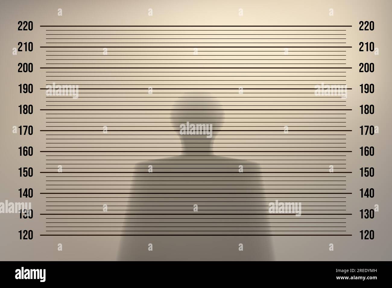 Mugshot in a police station with a retro background with backlight on ...