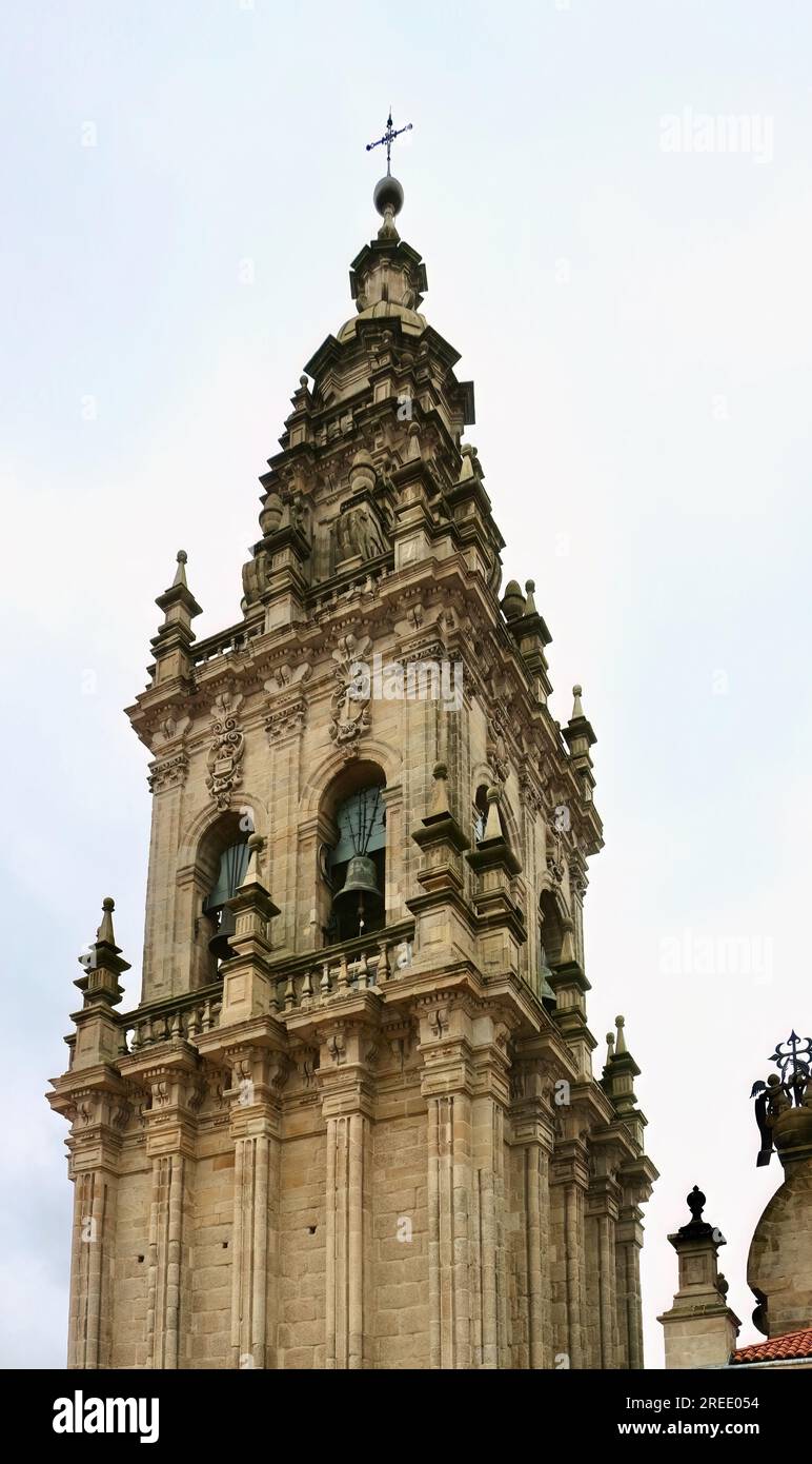 Rooftop view of one of the twin towers with church bells of Santiago ...