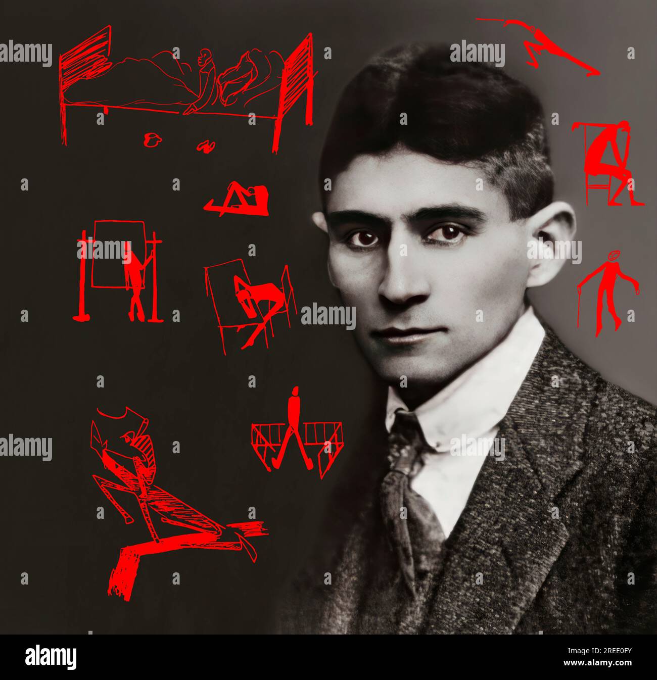 Portrait and a drawing of Franz Kafka, German-speaking Bohemian ...