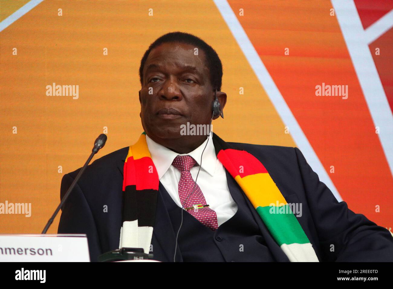 Emmerson Mnangagwa, President of the Republic of Zimbabwe, attends a ...