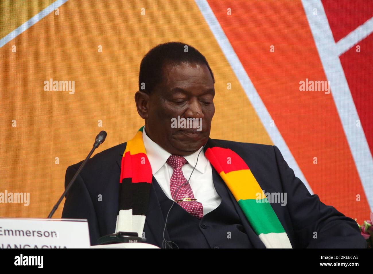 Emmerson Mnangagwa, President of the Republic of Zimbabwe, attends a ...