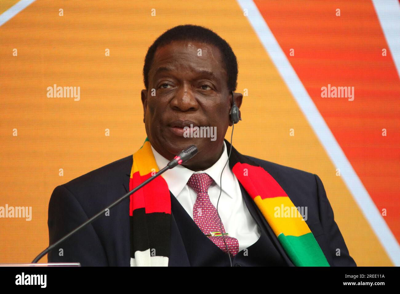 Emmerson Mnangagwa, President of the Republic of Zimbabwe, attends a ...