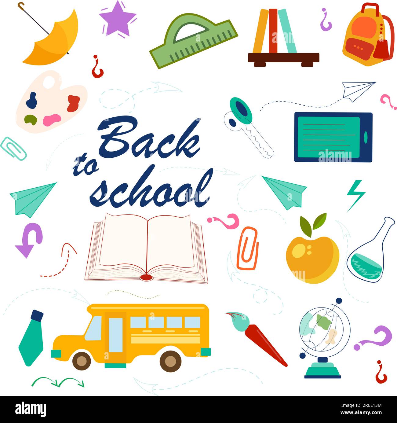 School background, poster. Set of school elements. Back to school. For ...