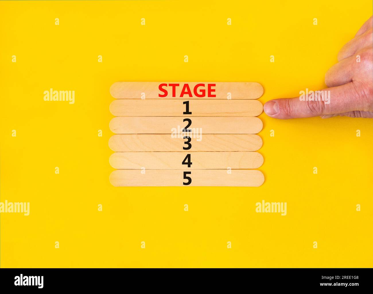 Time to stage 1 symbol. Concept word Stage 1 2 3 4 5 on wooden sticks ...