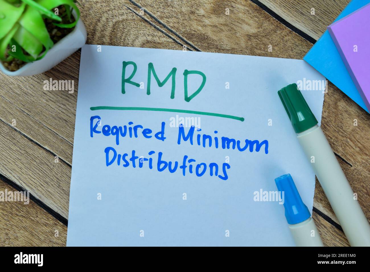 Concept of RMD - Required Minimum Distributions write on sticky notes ...