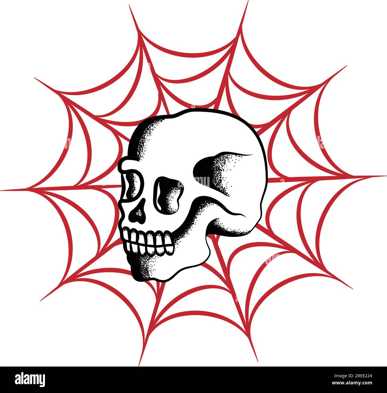 Skull and spider web dot work tattoo design. Beautiful vector old ...